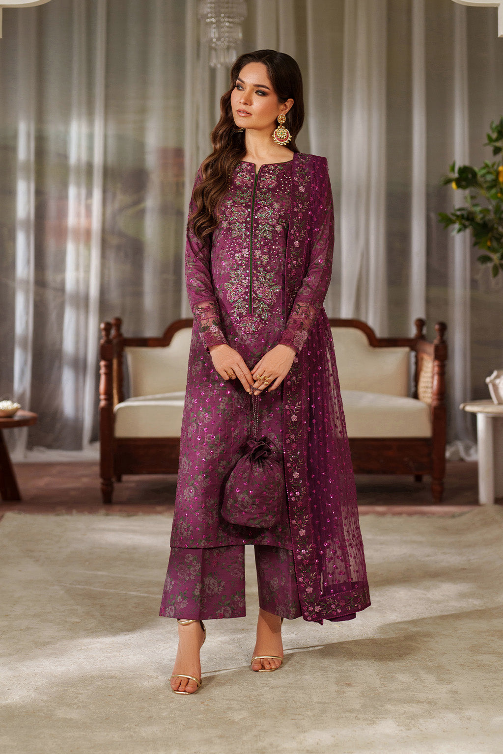 Magenta Printed Rawsilk Suit | Iznik | Printed Formals collection ...
